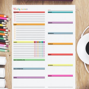 Multi-color Weekly Planner Printable PDF, Week Organizer, Productivity ...