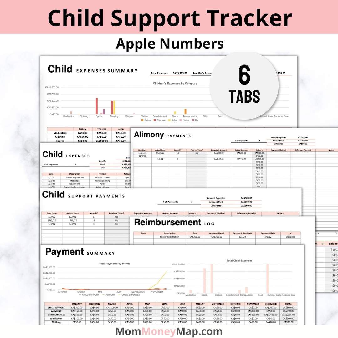Child Support Tracker Apple Numbers, Child Custody Planner, Child ...