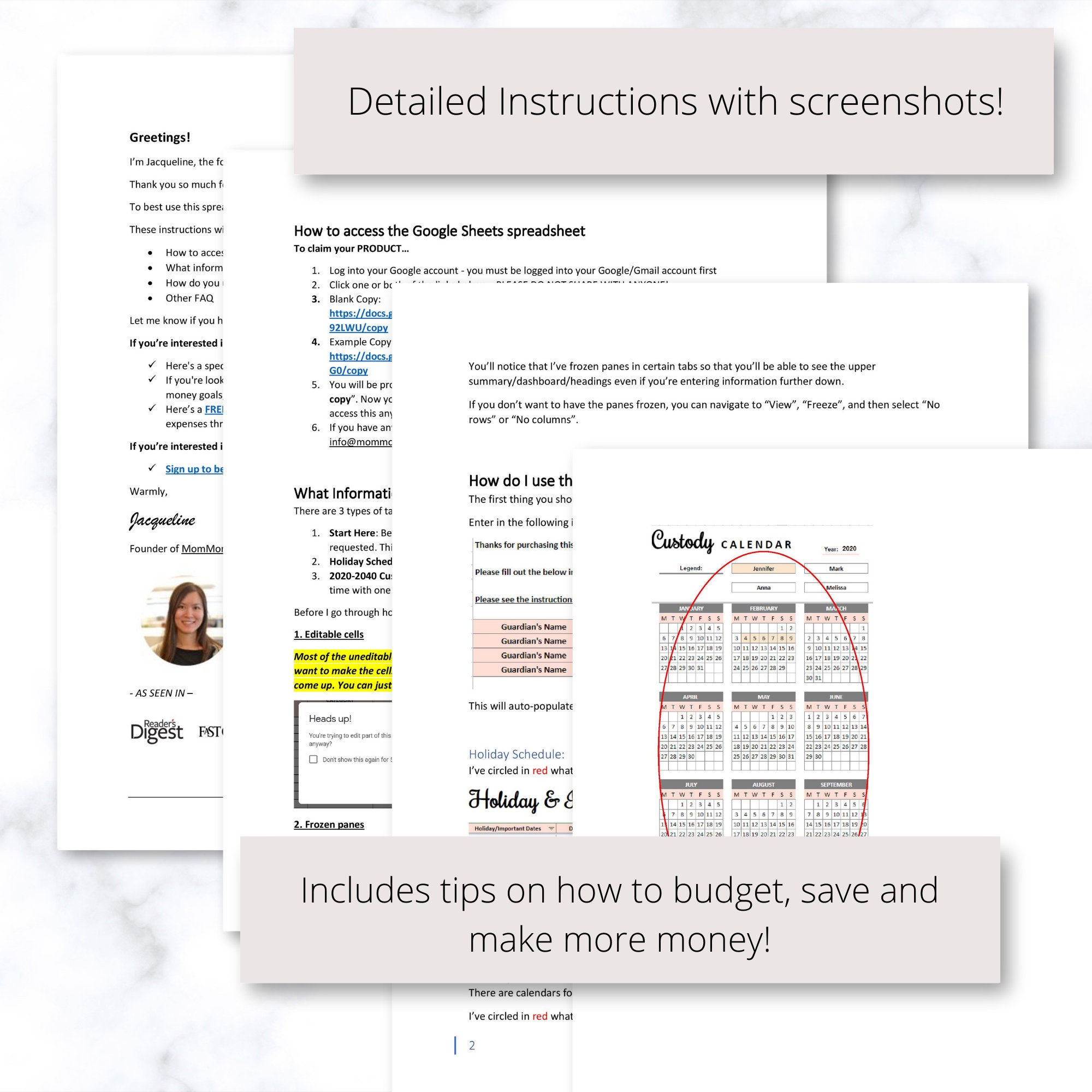 4 Guardians Co-parenting Calendar Google Sheets Spreadsheet, Co ...