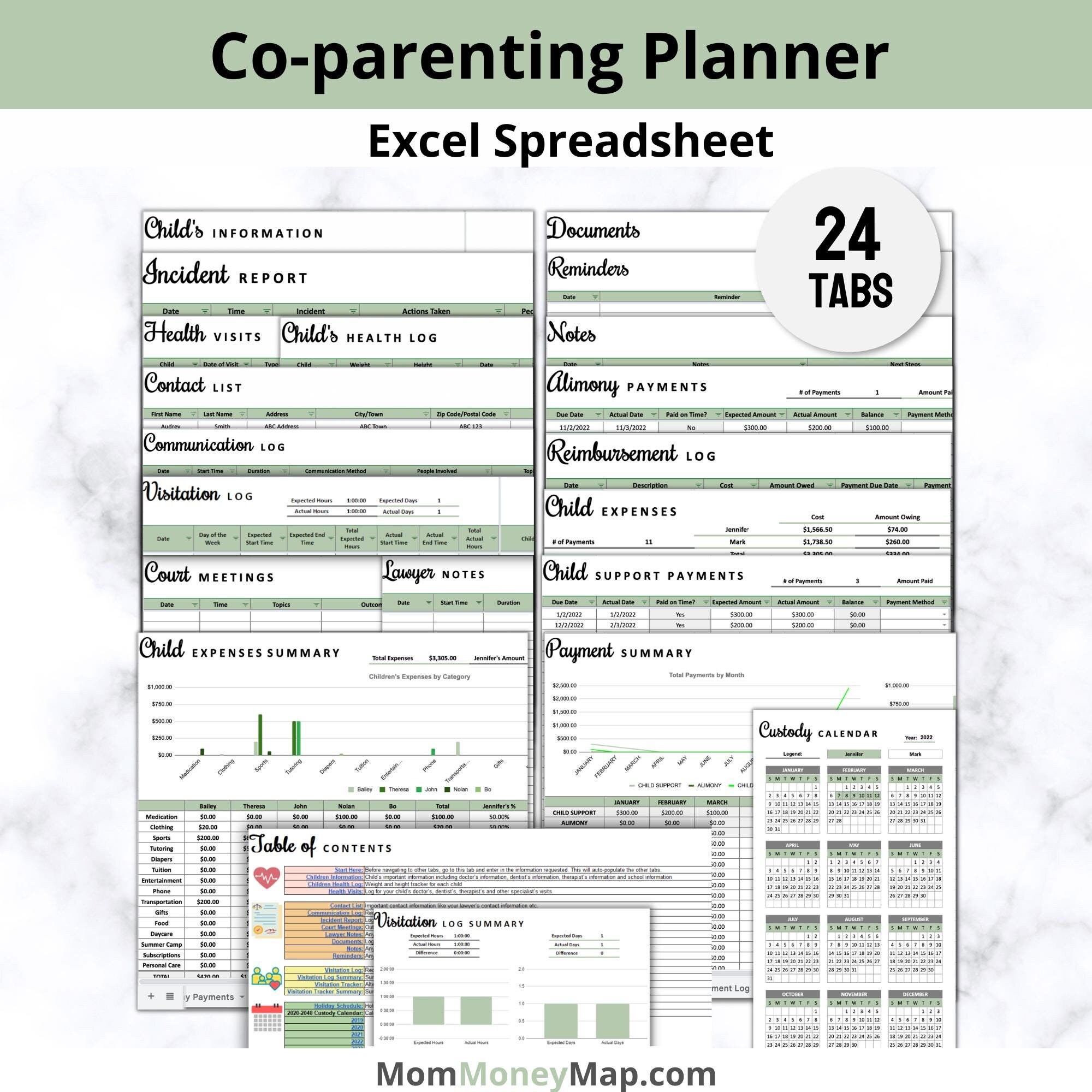 Co-parenting Planner Excel Spreadsheet, Child Custody Planner, Healthy ...