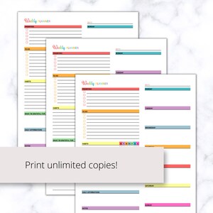 Multi-color Weekly Planner Printable PDF, Week Organizer, Productivity ...