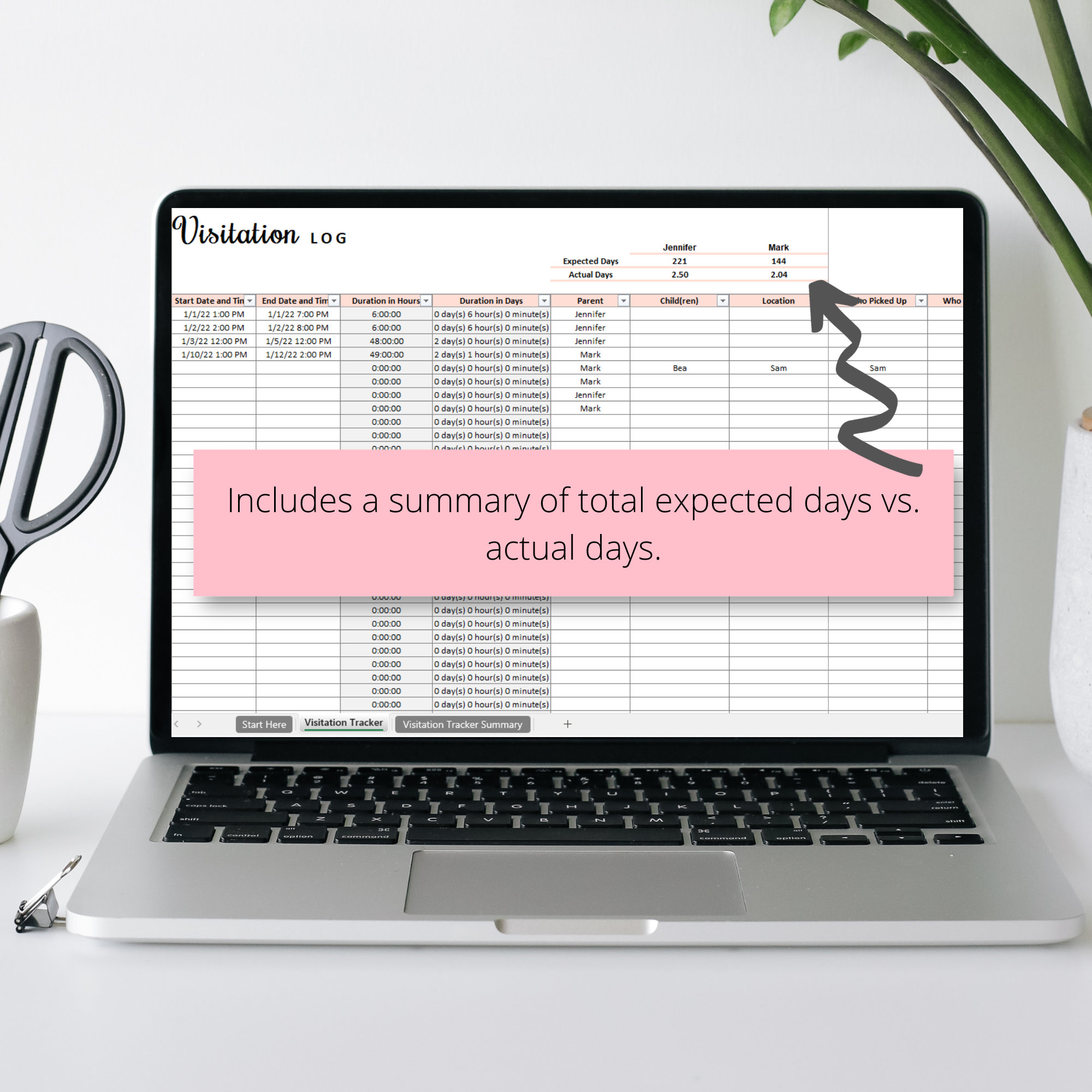 Child Custody Visitation Days Tracker Excel Spreadsheet, Child Custody ...