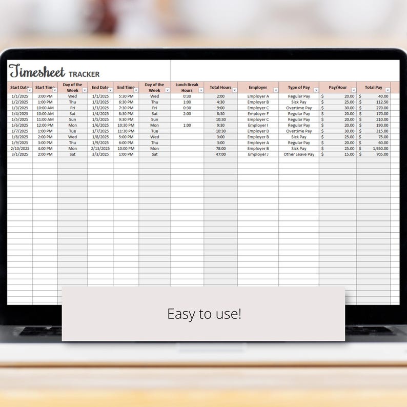 Simple Timesheet Tracker Excel Spreadsheet, Track Billable Hours Excel ...