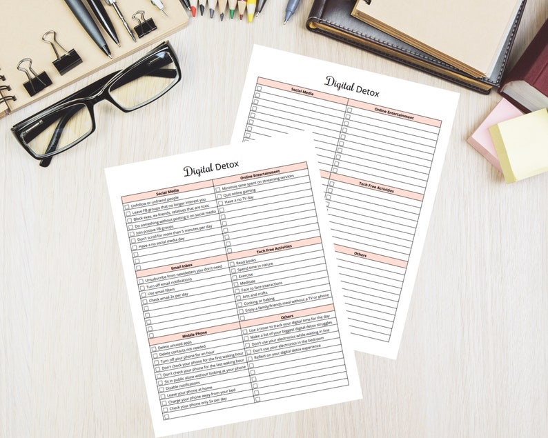 Digital Detox Checklist Printable PDF, Digital Detox Planner, Digital ...