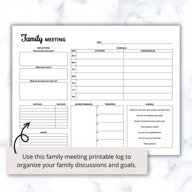 Family Meeting Agenda Printable PDF, Family Meeting Template, Home ...