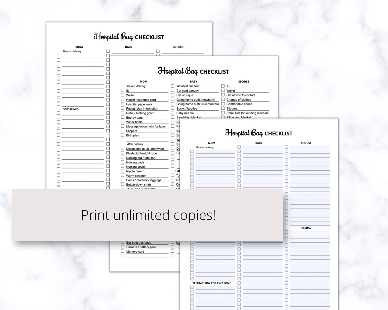 Hospital Bag Checklist Printable PDF, Hospital Bag Must Haves, Mom and ...