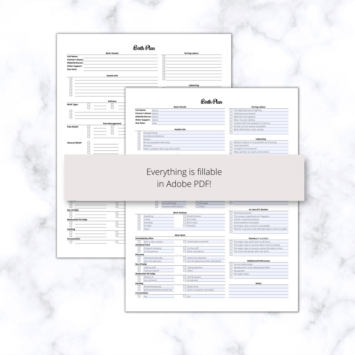 Birth Plan Checklist Printable PDF, Birthing Plan Checklist Template ...