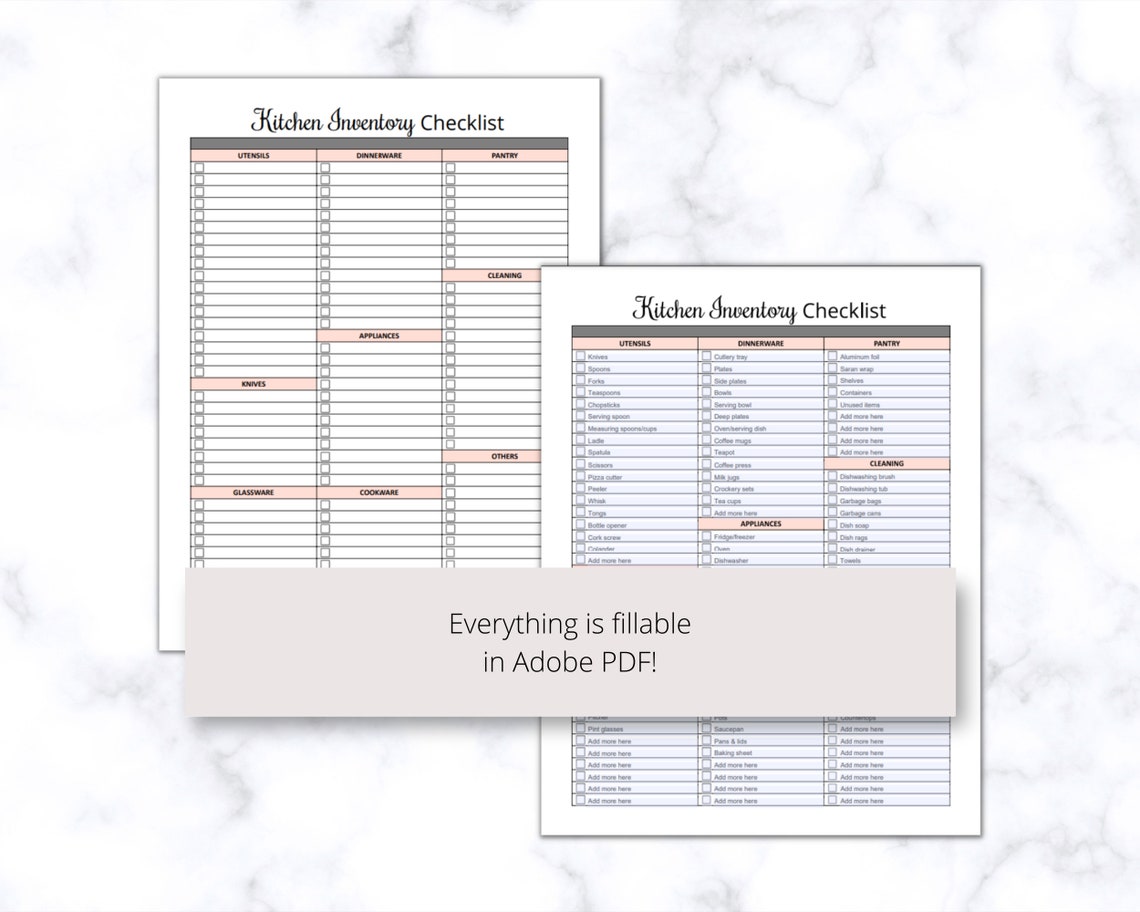 Kitchen Inventory Checklist Printable PDF, Declutter and Organize ...