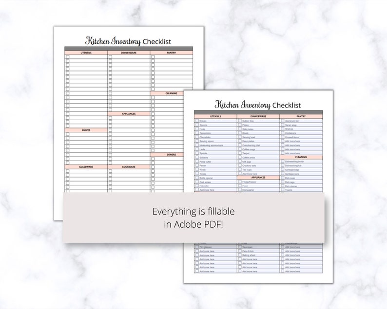 Kitchen Inventory Checklist Printable PDF, Declutter and Organize ...