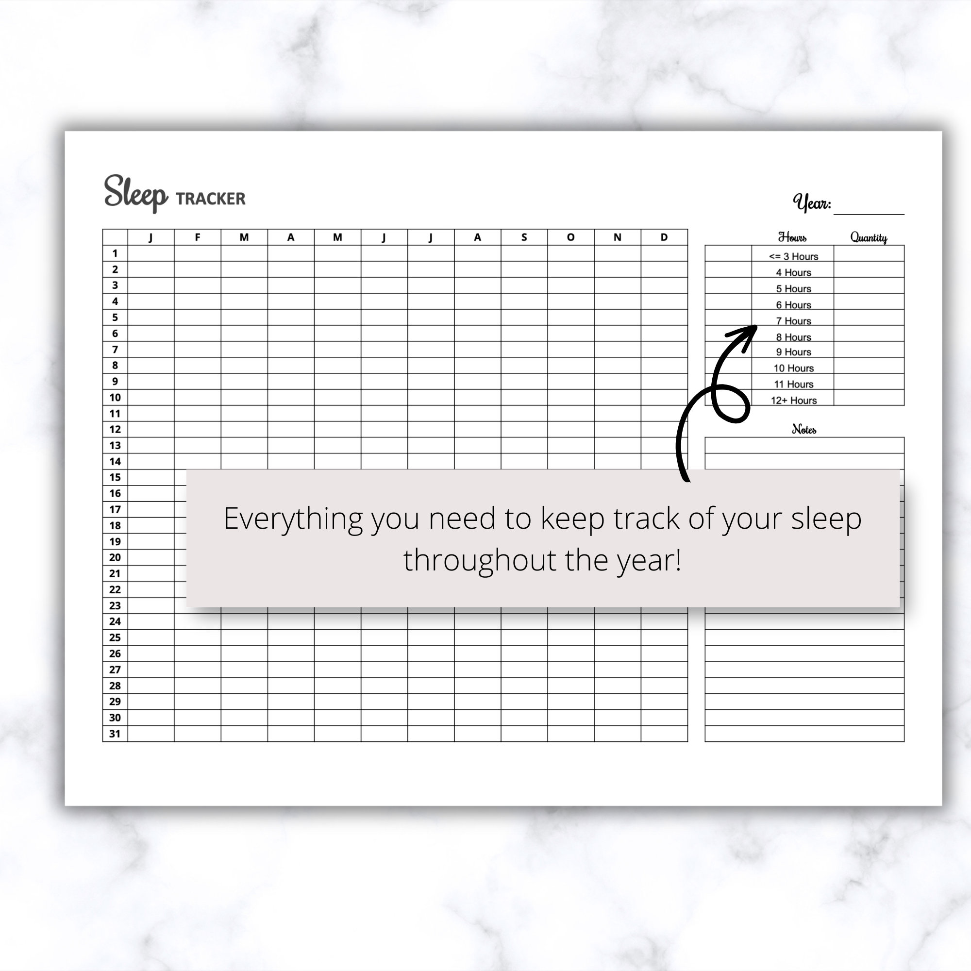 Sleep Tracker Printable PDF, Sleep Log Printable, Sleep Tracker Sheet ...