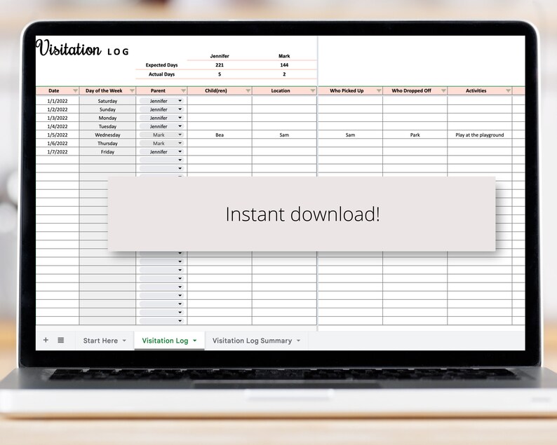 Child Custody Visitation Days Tracker Google Sheets - Etsy