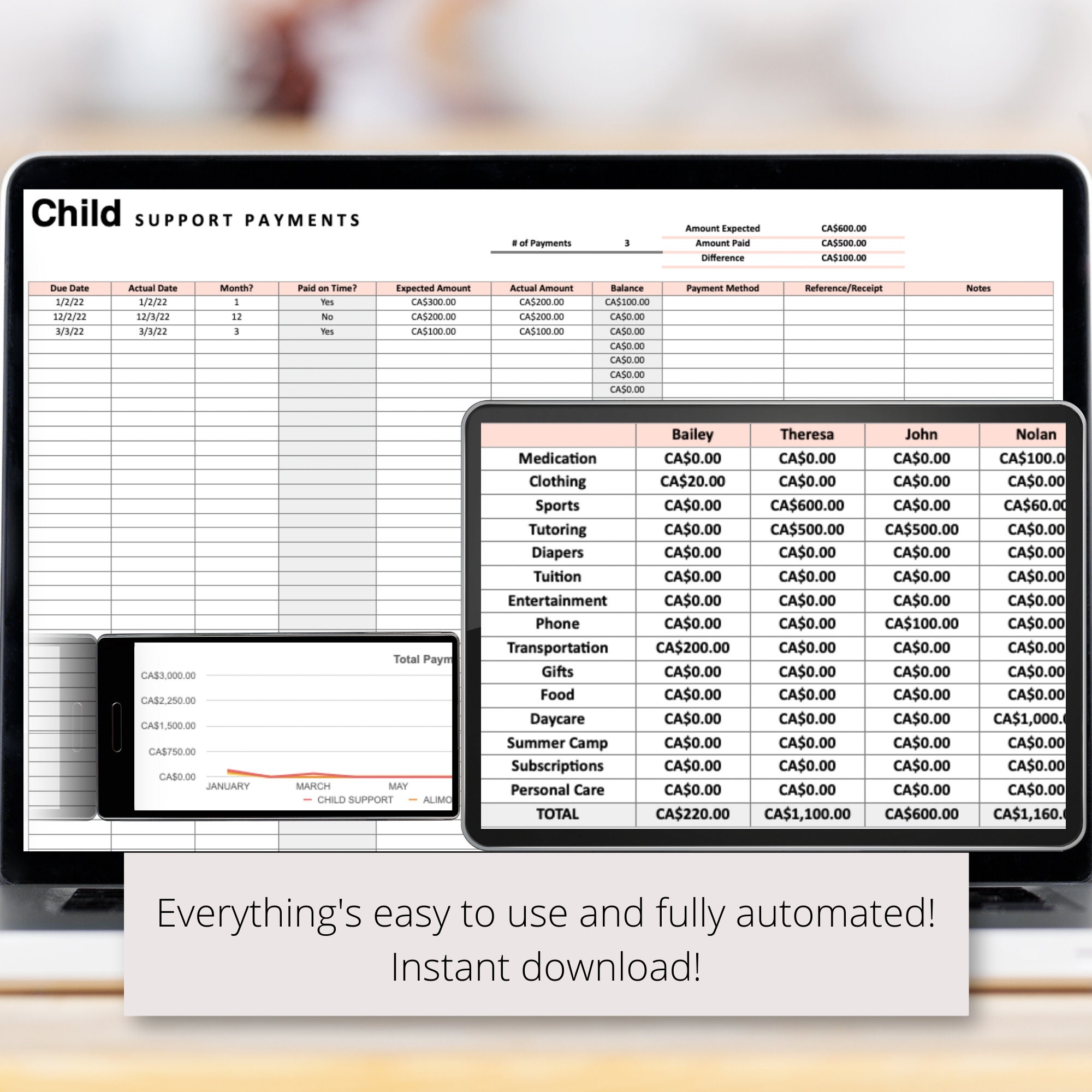 Child Support Tracker Apple Numbers, Child Custody Planner, Child ...