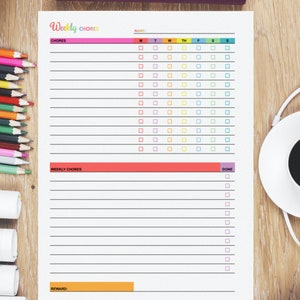 Multi-color Kids Chore Chart Printable PDF, Kids Daily Tasks, Kids ...