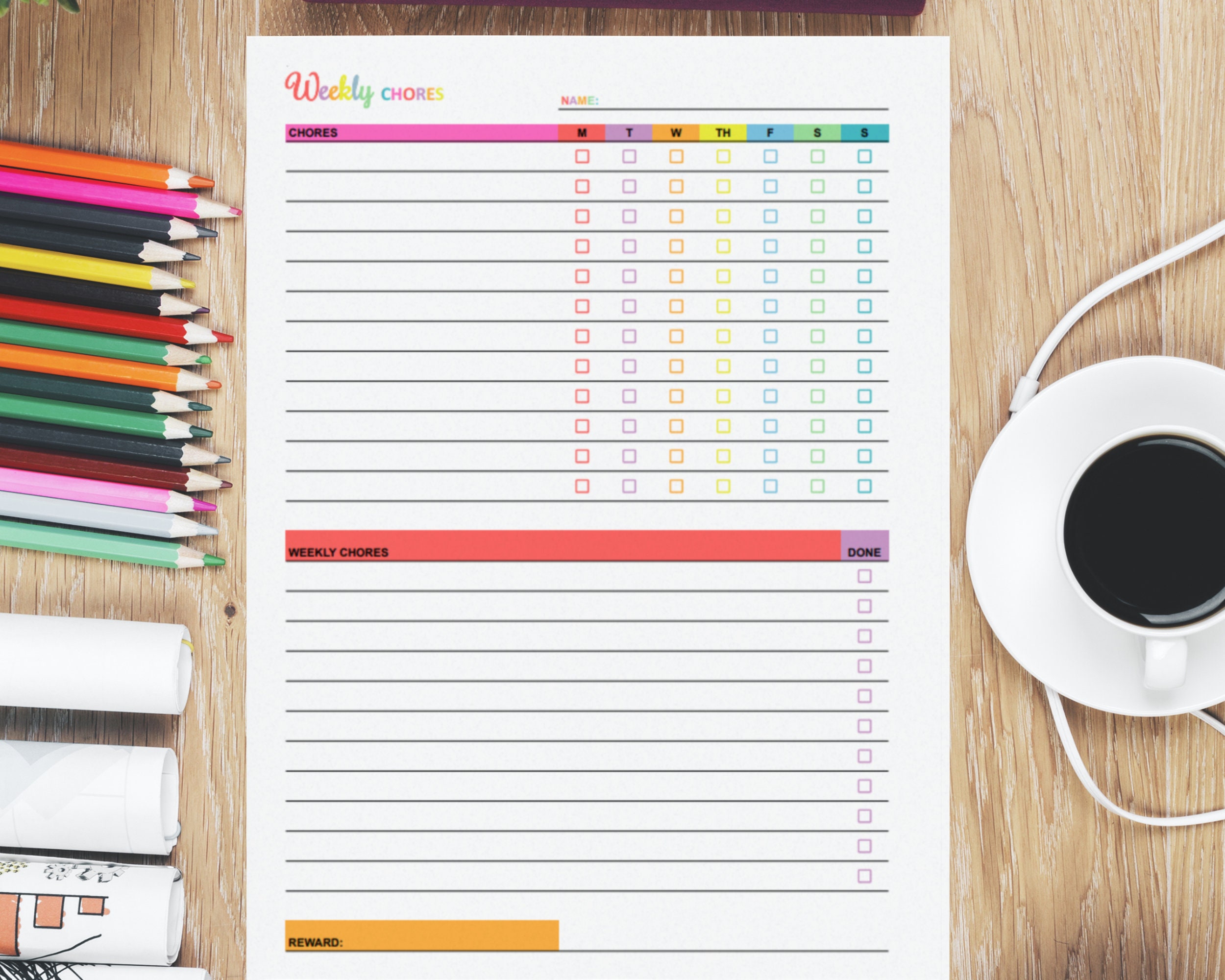 Multi-color Kids Chore Chart Printable PDF, Kids Daily Tasks, Kids ...