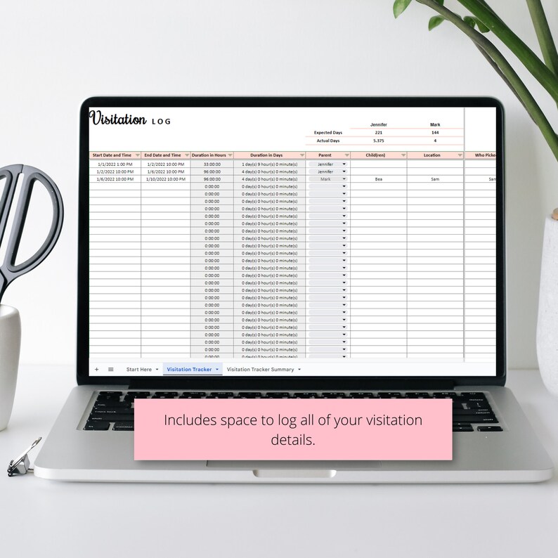 Child Custody Visitation Days Tracker Google Sheets Spreadsheet, Child ...