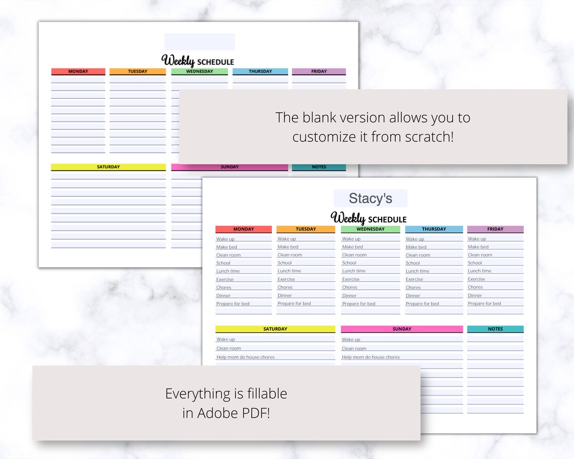 Kids Weekly Schedule Printable PDF, Kids Weekly Planner, Editable Kids ...