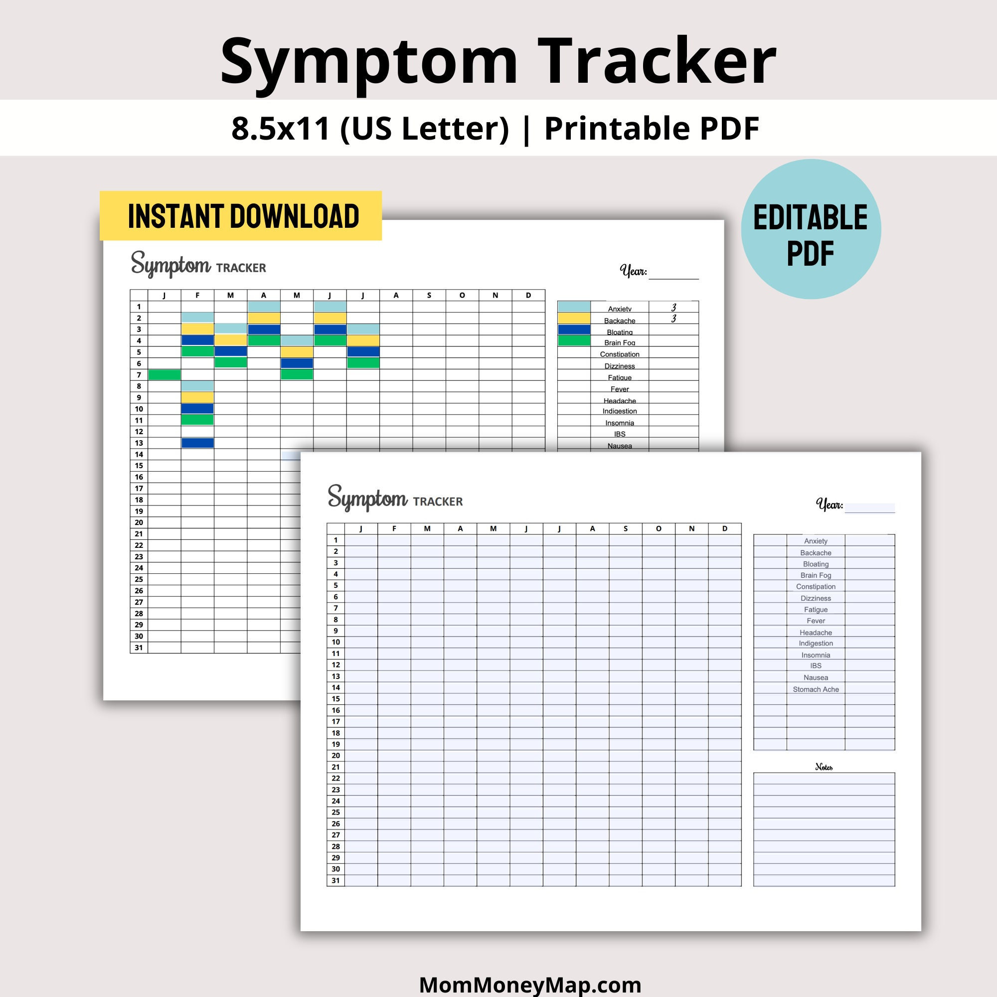 Symptom Tracker Printable PDF, Daily Symptoms Tracker, Illness Tracker ...