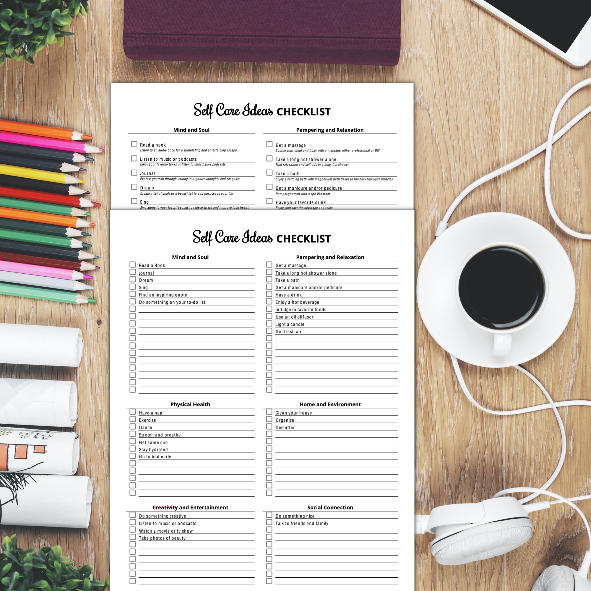 Self Care Ideas Checklist Printable PDF Self Care and Mental - Etsy