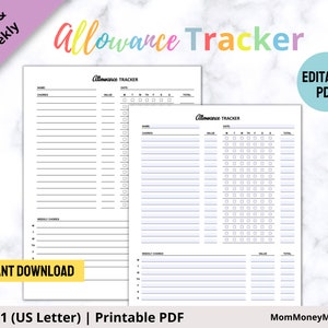 Weekly Allowance Tracker Printable PDF Allowance Tracker for - Etsy