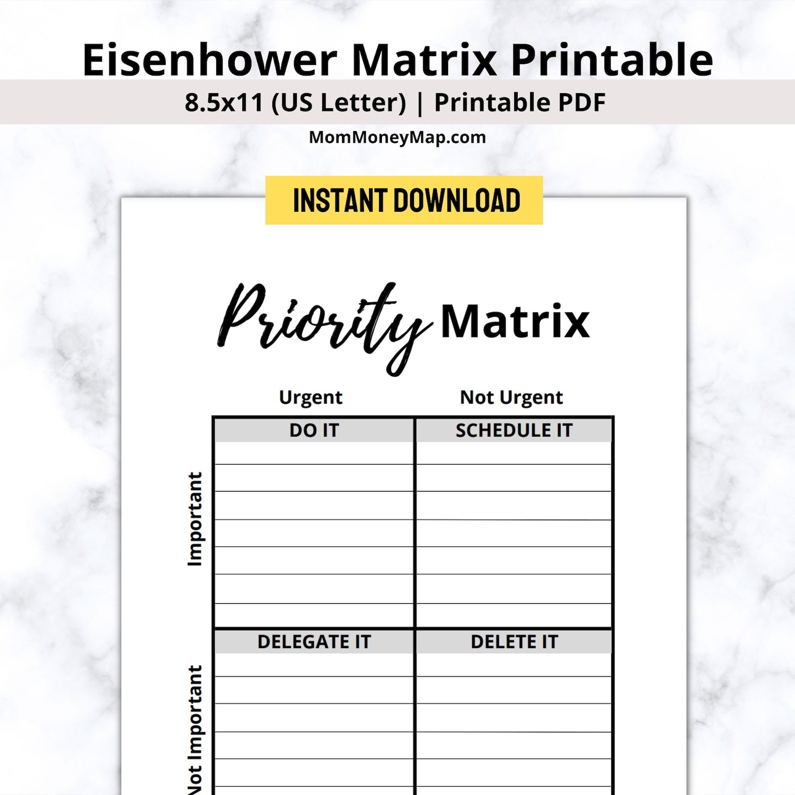 Eisenhower Matrix Printable PDF, Work Priority Matrix, Priority List ...