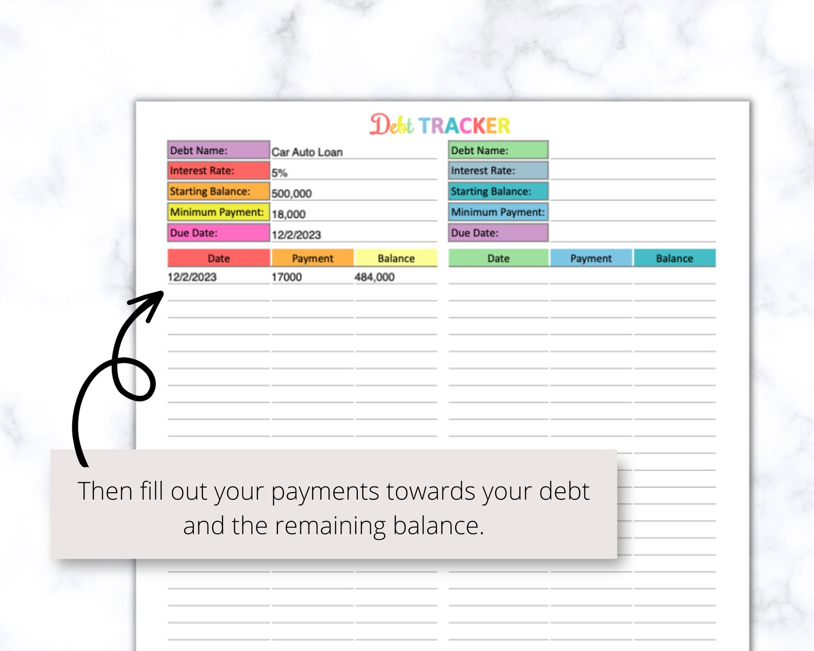 Multi-color Debt Tracker Printable PDF, Debt Payoff Tracker, Debt ...