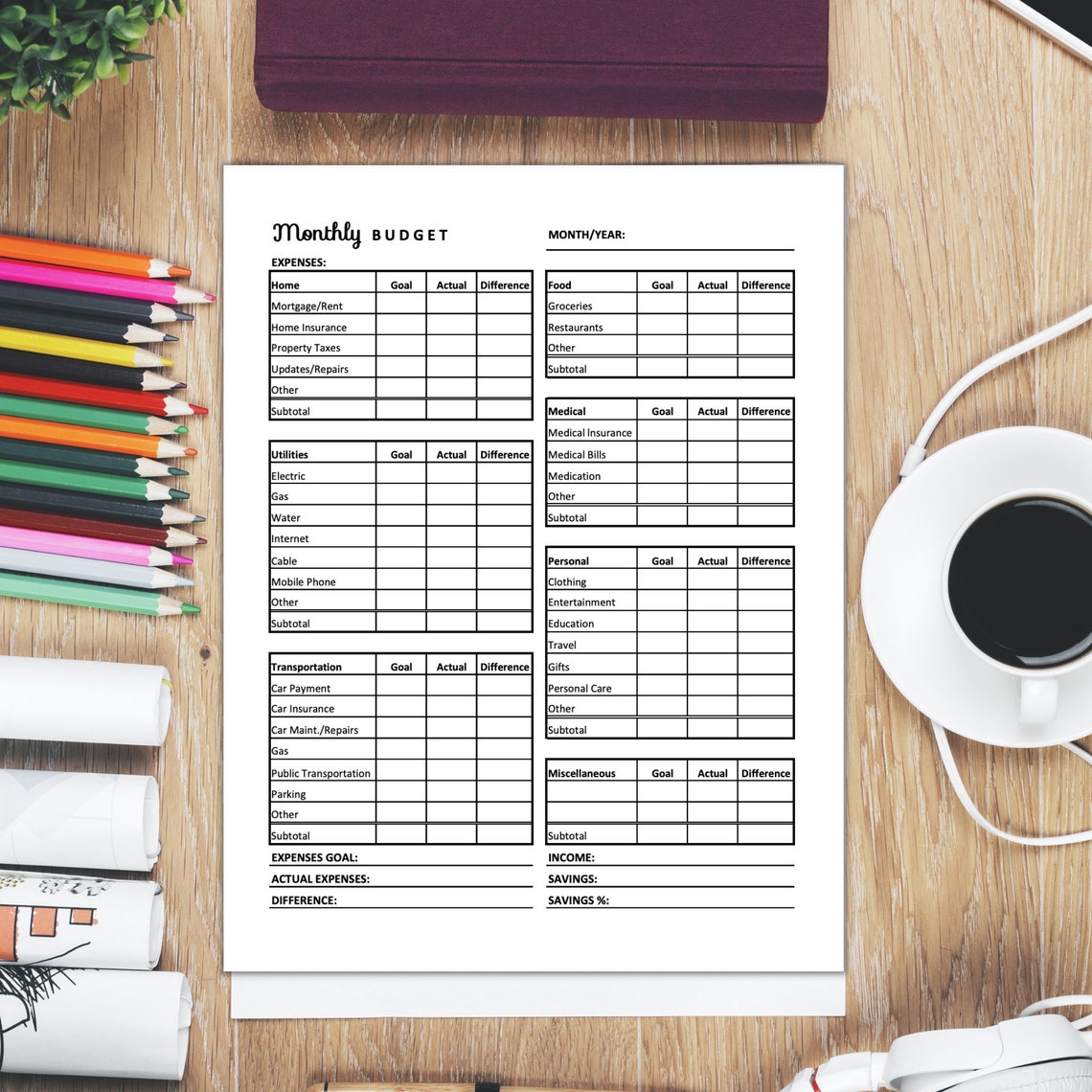 Monthly Budget Printable PDF, Simple Budget Template PDF, Budget ...