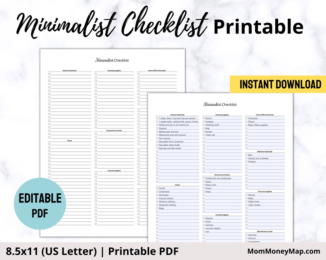 Minimalist Checklist Printable PDF Minimalist Decluttering - Etsy