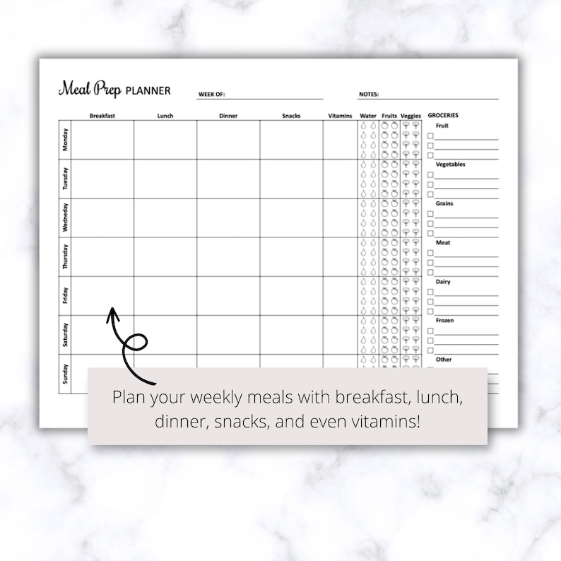 Meal Prep Planner Printable PDF, Weekly Meal Planner, Menu Planner ...