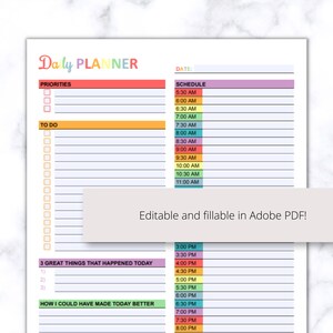 Multi-color Daily Planner Printable PDF, Daily Organizer, Productivity ...