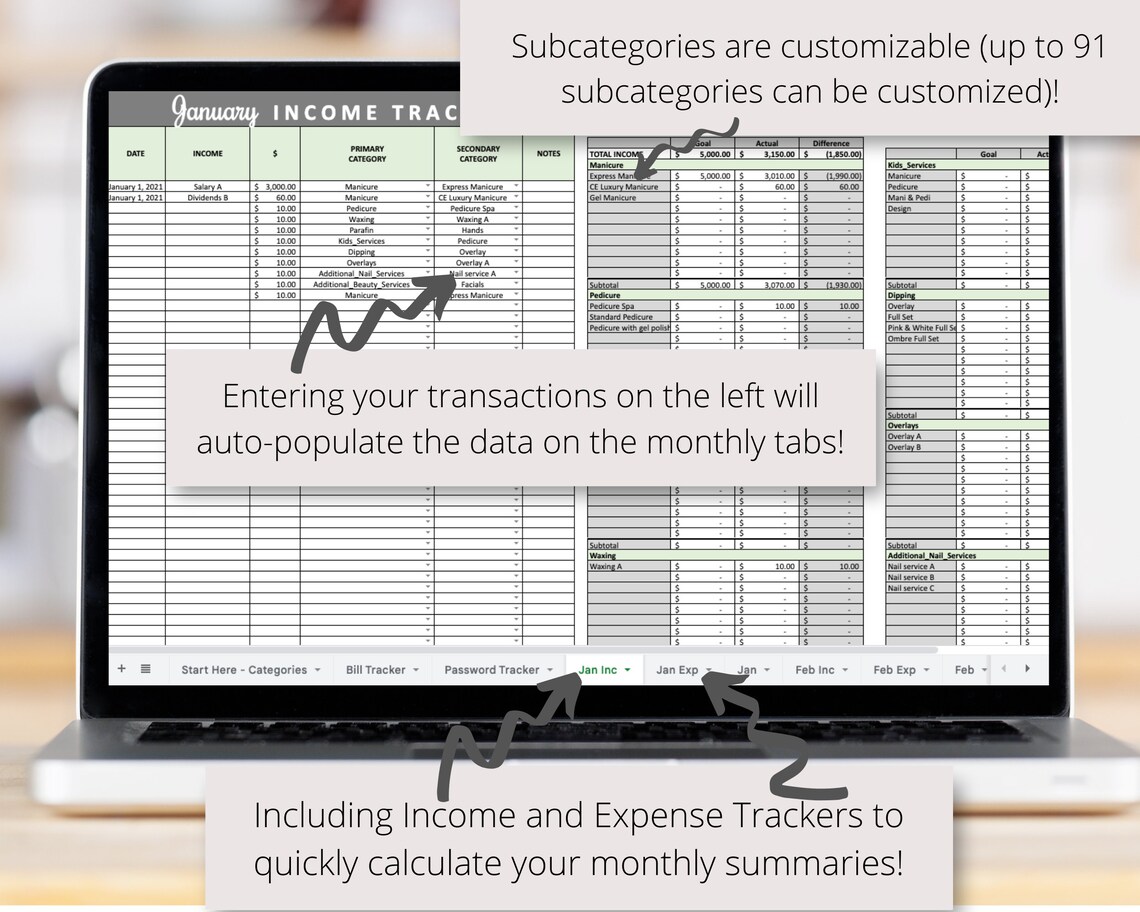 Nail Salon Monthly Budget Google Sheets Spreadsheet, Nail Tech Business ...