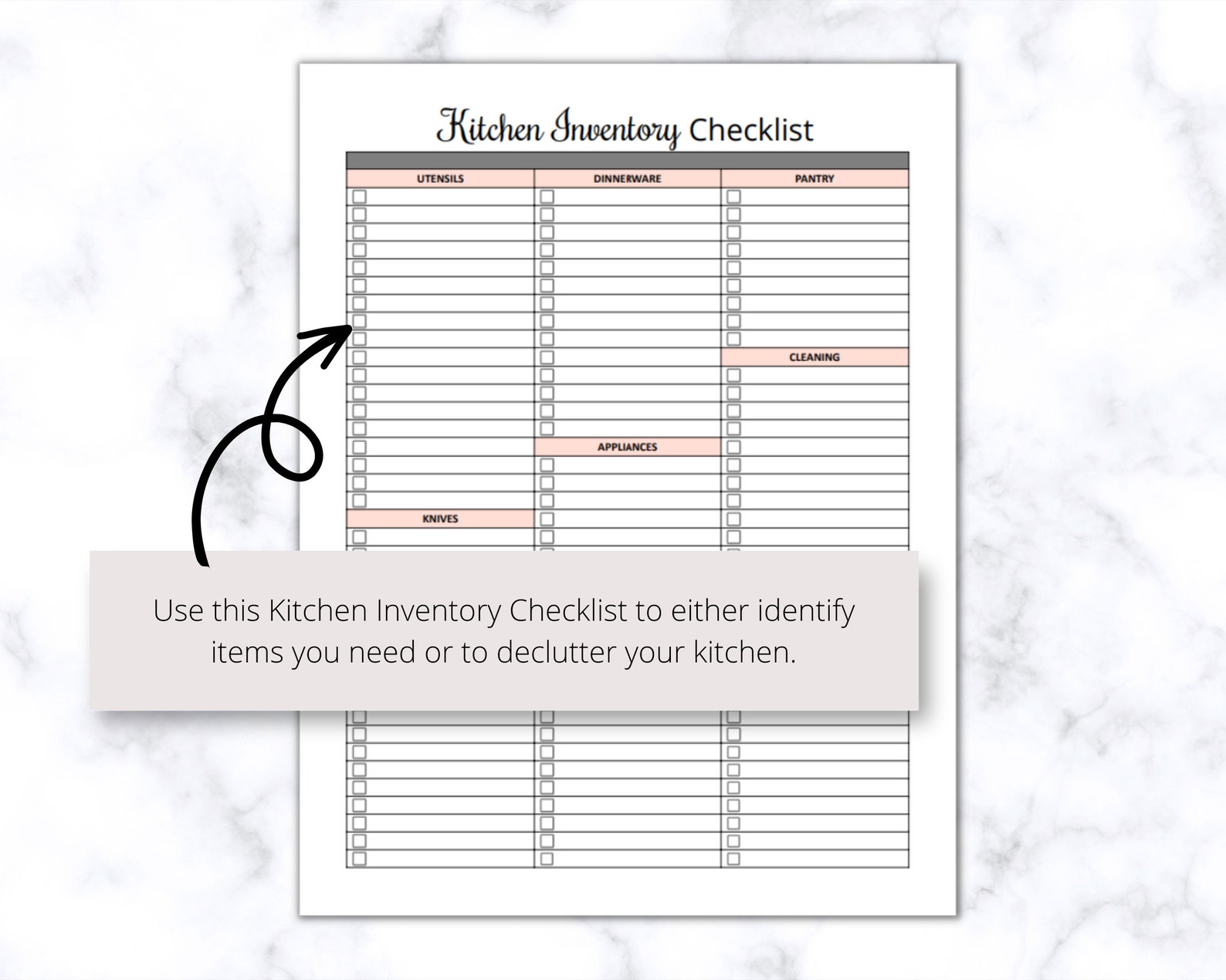 Kitchen Inventory Checklist Printable PDF, Declutter and Organize ...