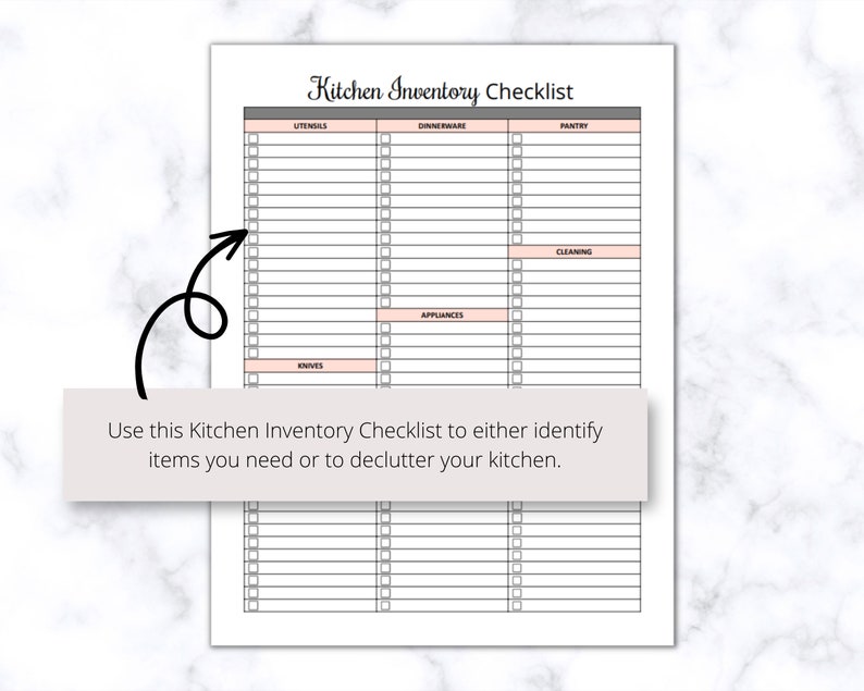 Kitchen Inventory Checklist Printable PDF, Declutter and Organize ...