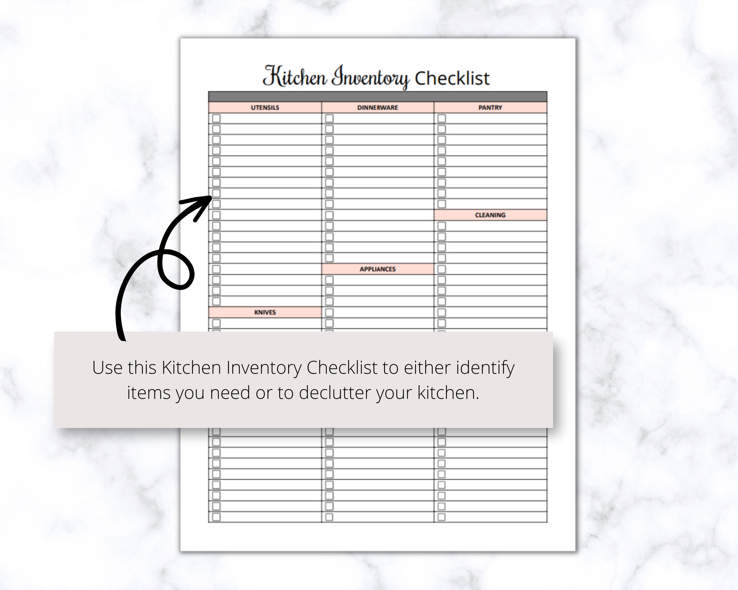Kitchen Inventory Checklist Printable PDF, Declutter and Organize ...