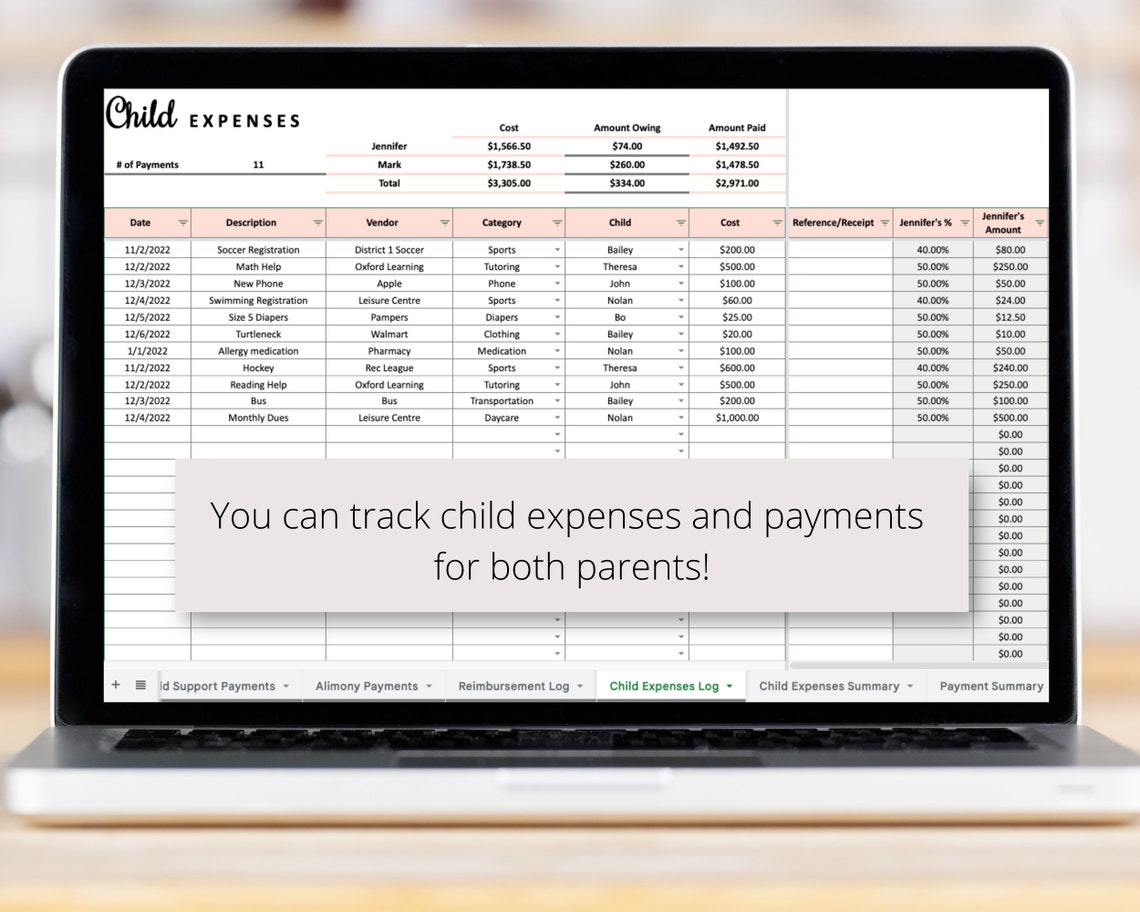 Child Support Tracker Google Sheets Spreadsheet Child Custody - Etsy