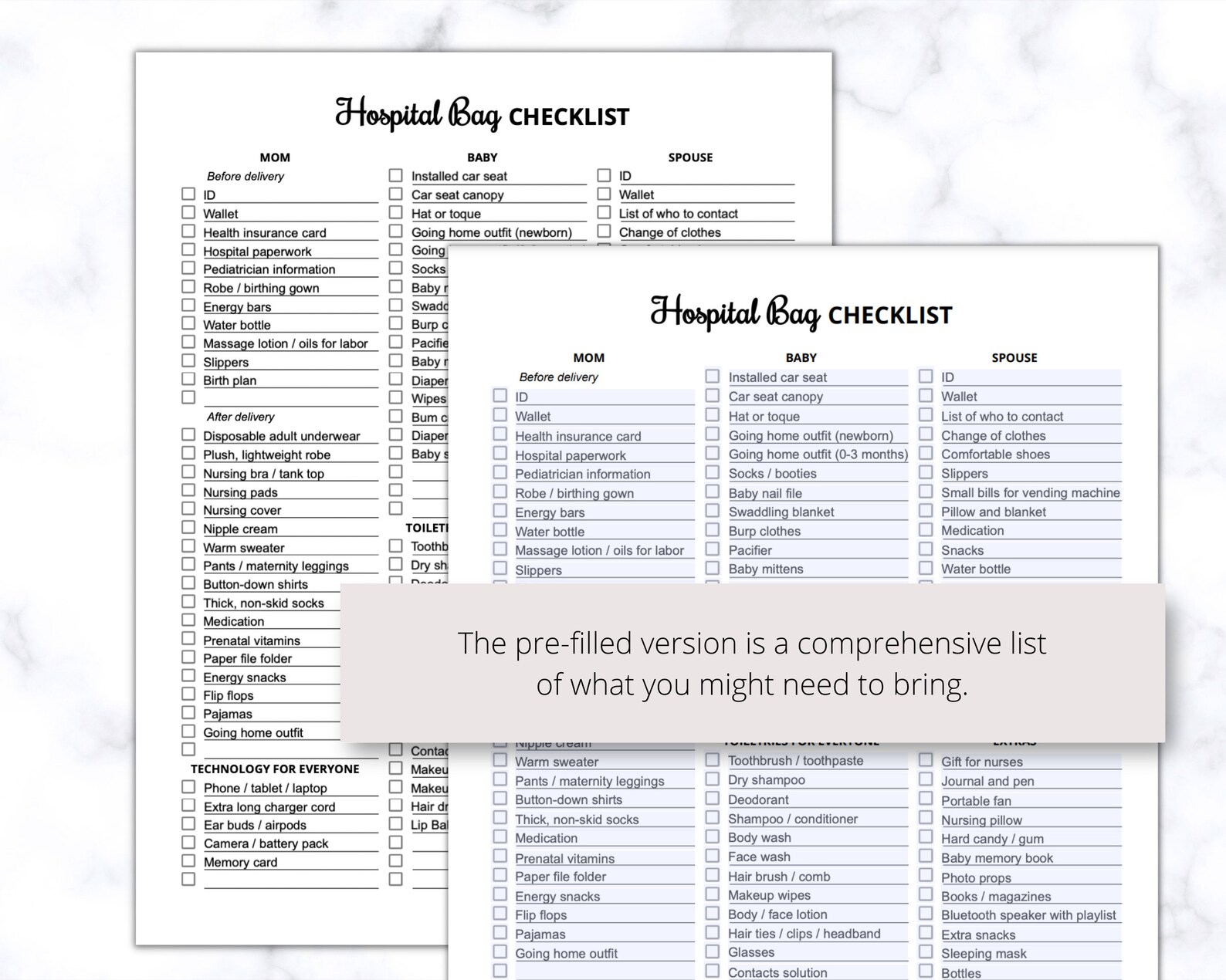 Hospital Bag Checklist Printable PDF, Hospital Bag Must Haves, Mom and ...