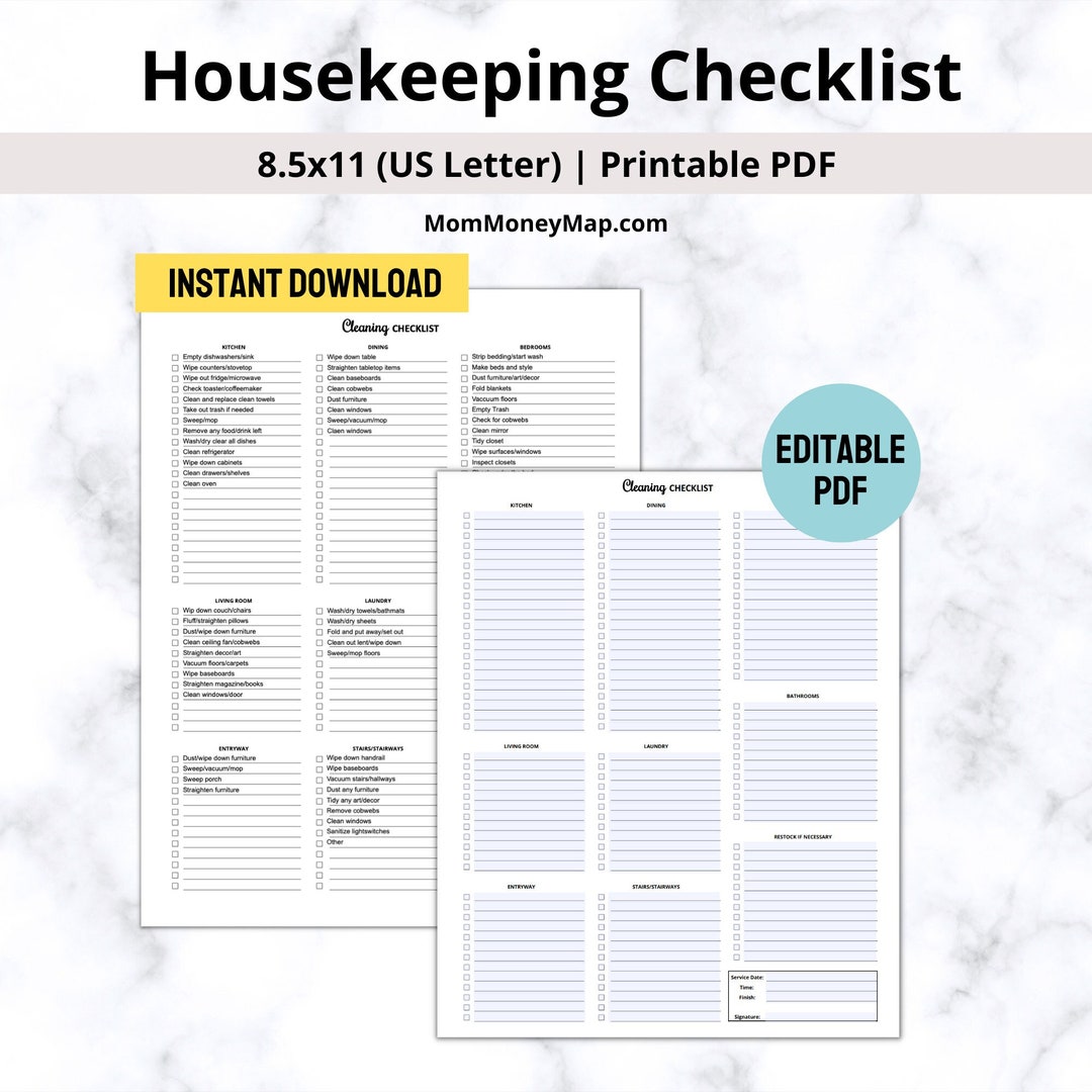 Housekeeping Checklist Printable PDF, Housecleaning Schedule Template ...