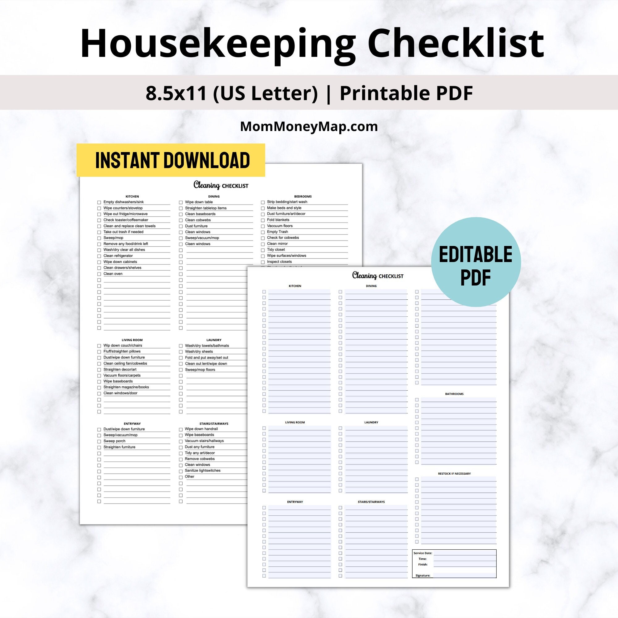 Housekeeping Checklist Printable PDF, Housecleaning Schedule Template ...