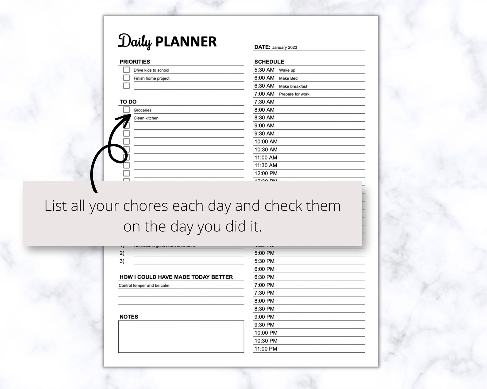 Editable Daily Planner Printable PDF, Daily Organizer, Productivity ...