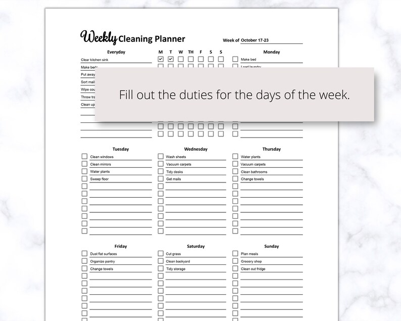 Weekly Cleaning Printable PDF, House Cleaning Schedule for Family ...