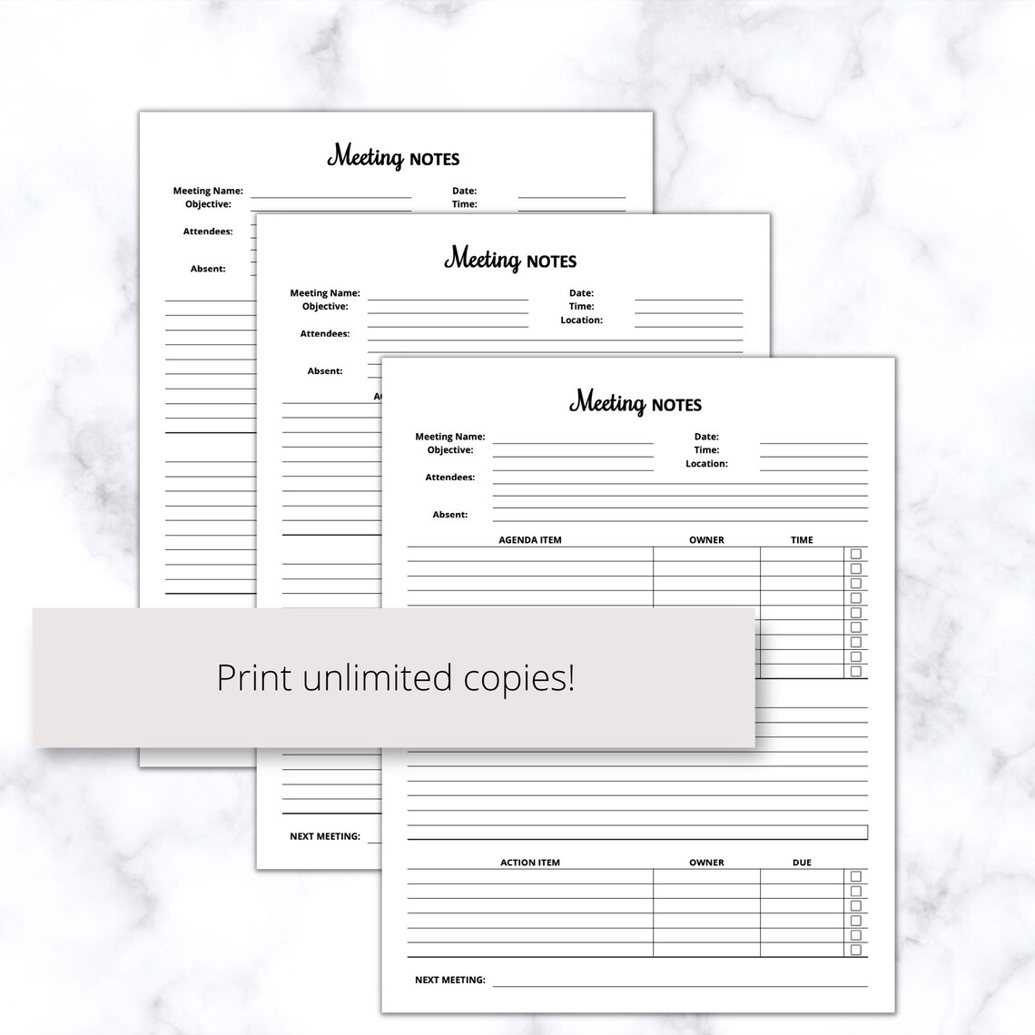 Meeting Minutes Printable PDF, Editable Agenda and Minutes, Meeting ...