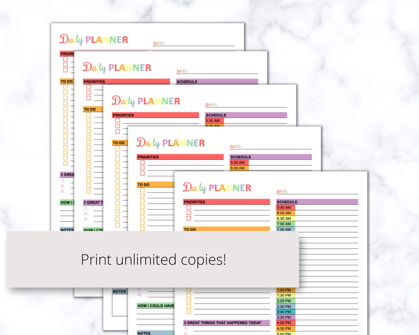 Multi-color Daily Planner Printable PDF, Daily Organizer, Productivity ...