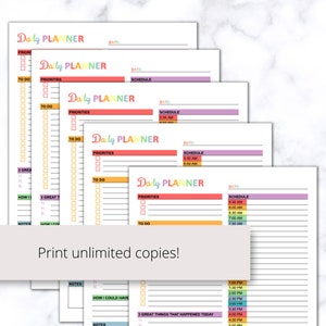 Multi-color Daily Planner Printable PDF, Daily Organizer, Productivity ...