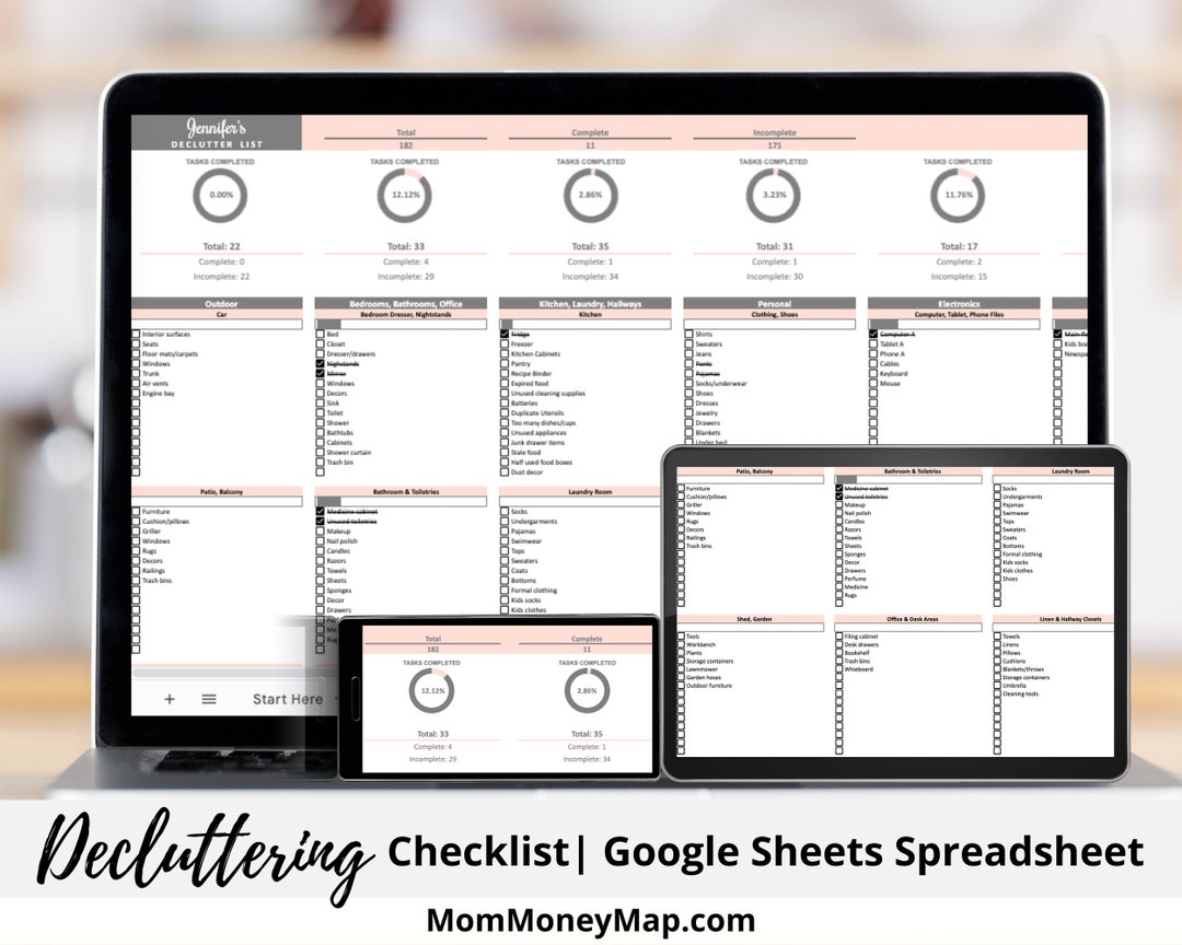 Decluttering Checklist Google Sheets Spreadsheet House Purge - Etsy