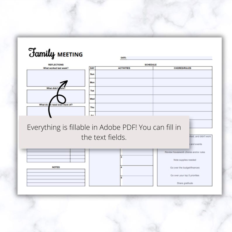 Family Meeting Agenda Printable PDF, Family Meeting Template, Home ...