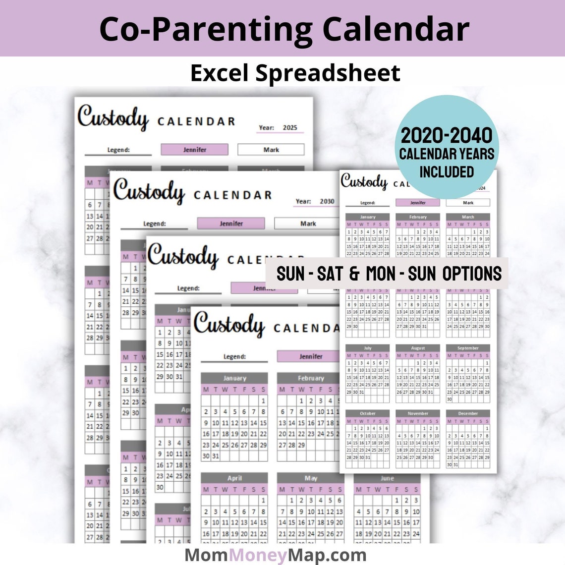 Co-parenting Calendar Excel Spreadsheet, Co Parenting Calendar, Child ...