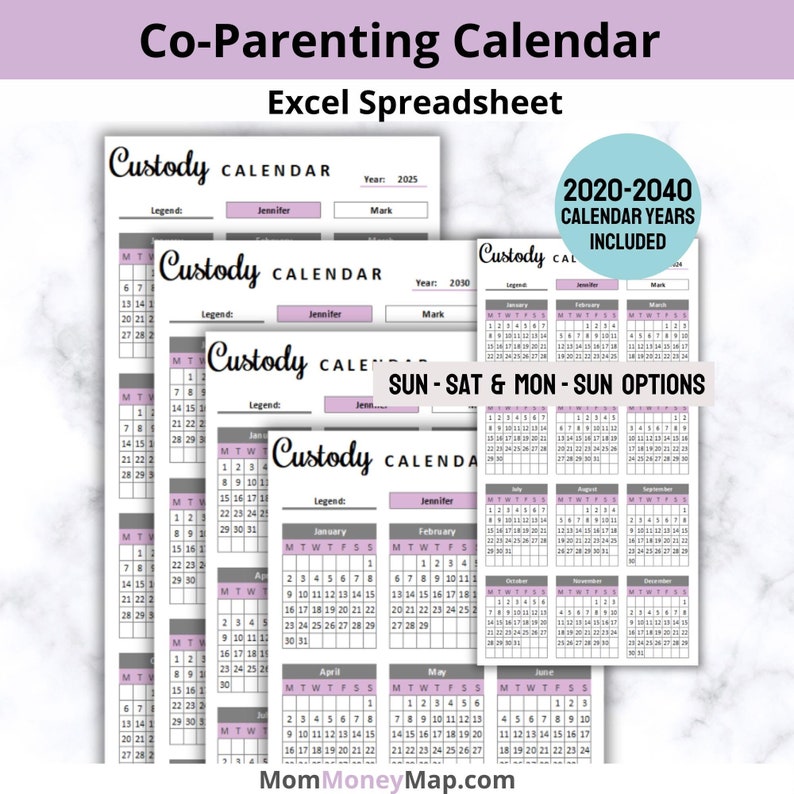 Co-parenting Calendar Excel Spreadsheet, Co Parenting Calendar, Child ...