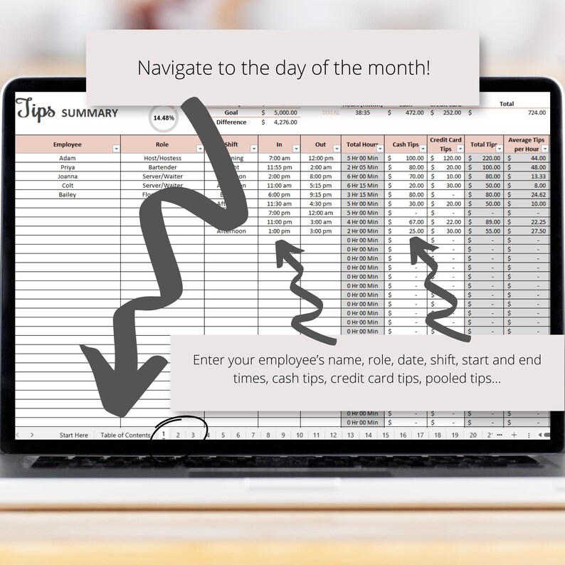 Tips Tracker for Managers Excel Spreadsheet, Tips Tracking for Business ...