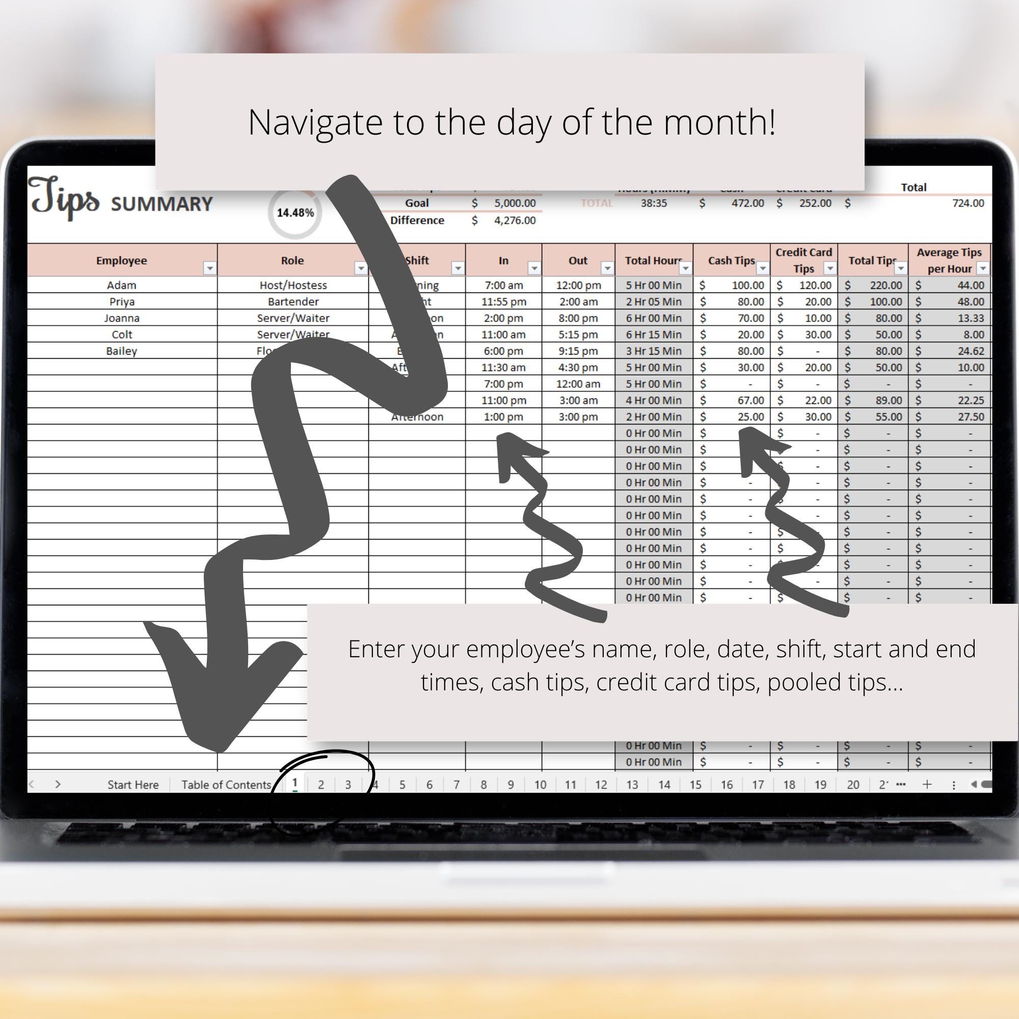 Tips Tracker for Managers Excel Spreadsheet, Tips Tracking for Business ...