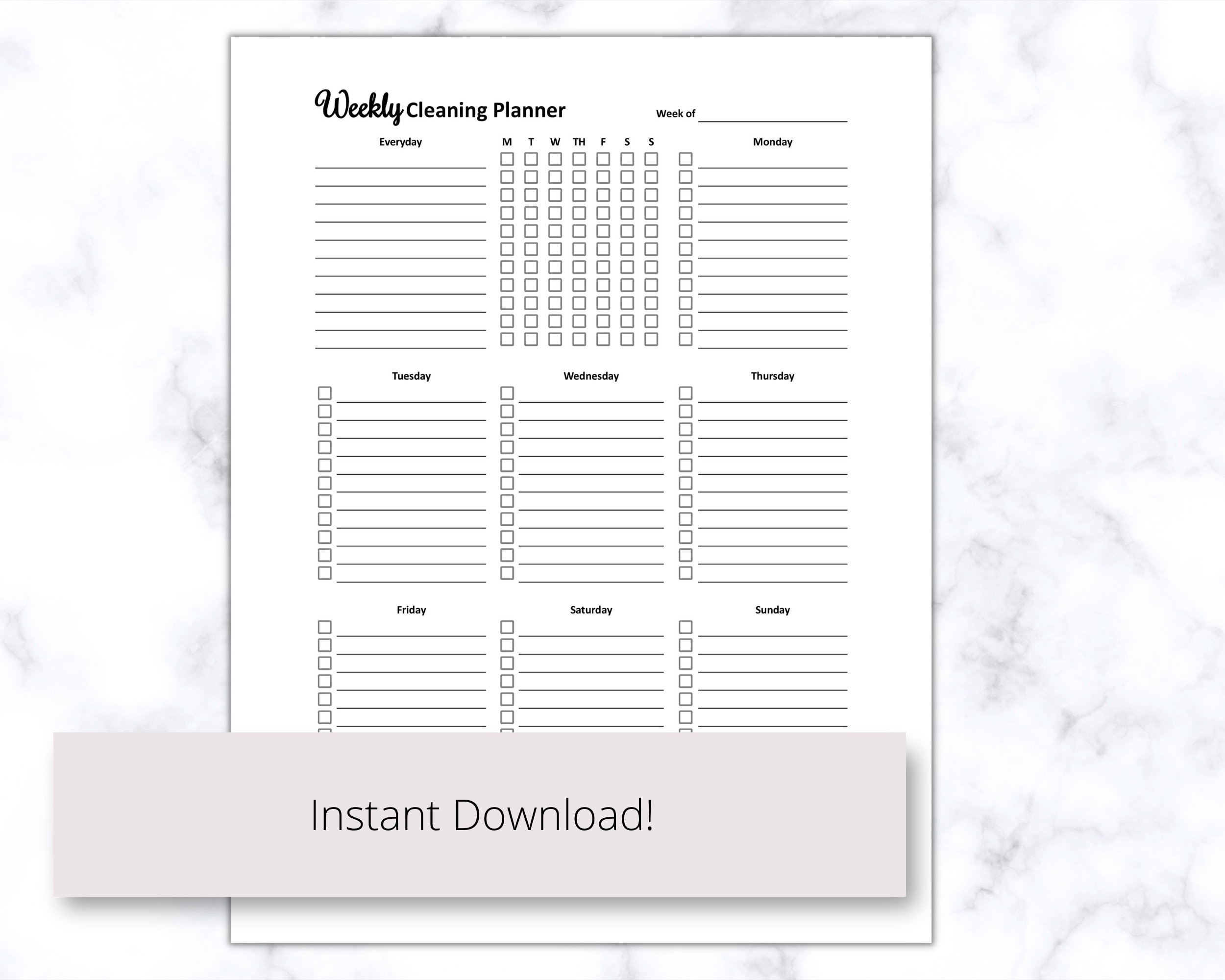 Weekly Cleaning Printable PDF, House Cleaning Schedule for Family ...