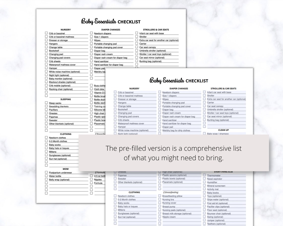 Baby Essentials Checklist Printable PDF, Newborn Checklist, Baby Must ...